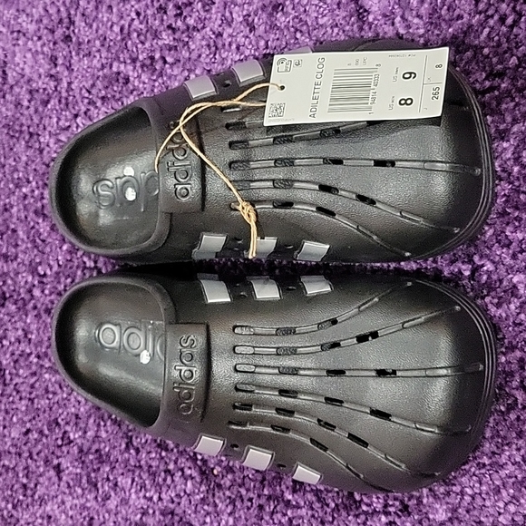 adidas | Shoes | Nwt Adidas Adilette Clogs Slip On Clogs Black Silver ...